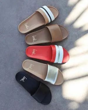 Beek Gallito Stripe Leather Slide Sandal - Beige