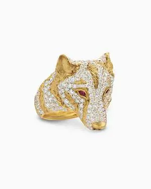 David Yurman Petrvs® Wolf Signet Ring In 18k Yellow Gold - Ruby