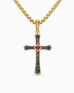 David Yurman Knife Edge Cross Amulet In 18k Yellow Gold With And Black Diamonds - Ruby