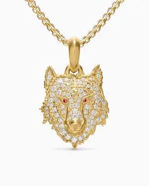 David Yurman Petrvs® Wolf Amulet In 18k Yellow Gold With Rubies And Diamonds - Ruby
