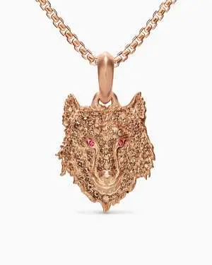 David Yurman Petrvs® Wolf Amulet In 18k Rose Gold With Rubies And Cognac Diamonds - Ruby