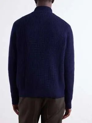 Polo Ralph Lauren Pony-embroidered Waffle-knit Wool And Cotton-blend Half-zip Sweater - Navy