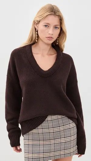 REFORMATION Jonie Cashmere Oversized Scoop Neck Sweater - Mole