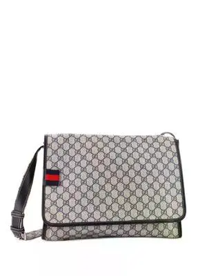 Gucci Web Loop Messenger Gg Coated Canvas Large Crossbody Bag - Blue