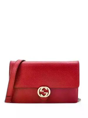 Gucci Interlocking Wallet On Chain Leather Crossbody Bag - Red