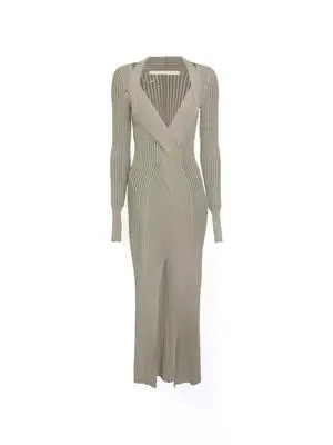 DION LEE Twist-detail Rib-knit Dress - Grey