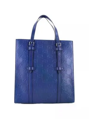 Gucci Gg Embossed Perforated Leather Medium Tote Bag - Blue