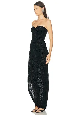 Alex Perry Strapless Sweetheart Draped Split Gown