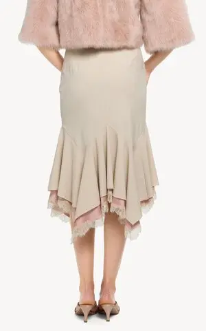 Elie Saab Lace Border Crepe Midi Skirt