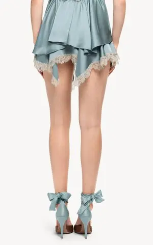 Elie Saab Envers Satin & Lace Mini Shorts - Blue