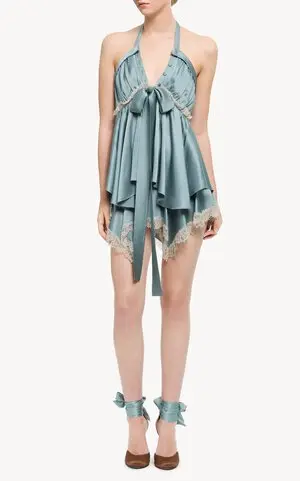 Elie Saab Envers Satin & Lace Mini Shorts - Blue