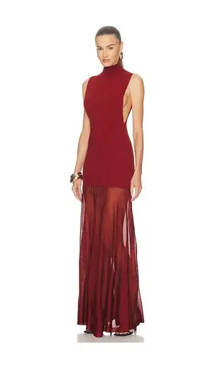 SRG Kera Mock Neck Knit Gown In Red - Deep Red