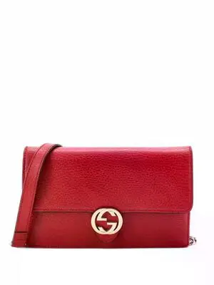 Gucci Interlocking Wallet On Chain Leather Crossbody Bag - Red