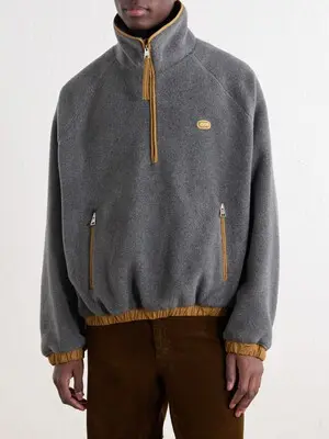 AMI Paris Logo-appliquéd Shell-trimmed Fleece Half-zip Sweater