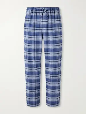 Derek Rose Kelburn Straight-leg Checked Brushed Cotton-flannel Pyjama Trousers - Blue