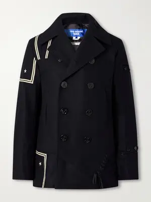 Junya Watanabe Double-breasted Appliquéd Wool-blend Felt Coat - Blue