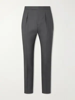 Thom Sweeney Tapered Pleated Wool-twill Suit Trousers - Gray