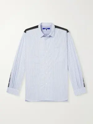 Junya Watanabe Striped Corduroy And Twill-trimmed Cotton-poplin Shirt - Blue