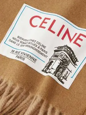 Celine Logo-appliquéd Fringed Wool And Cashmere-blend Scarf