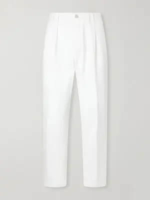 Canali Tapered Pleated Cotton-twill Trousers - Neutrals