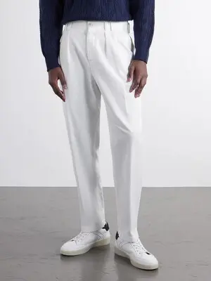 Canali Tapered Pleated Cotton-twill Trousers - Neutrals