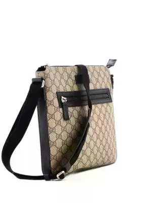 Gucci Front Zip Messenger Gg Coated Canvas Medium Crossbody Bag - Brown