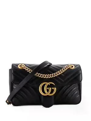 Gucci Gg Marmont Flap Bag Matelasse Leather Small Crossbody Bag - Black