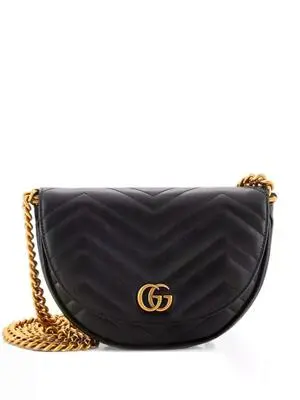Gucci Gg Marmont Half Moon Flap Matelasse Leather Mini Crossbody Bag - Black