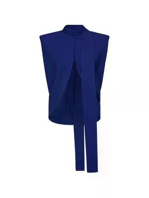MUGLER Asymmetric Scarf-detail Top - Blue