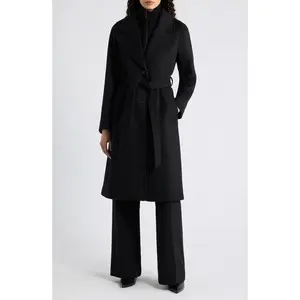 Vince Belted Wool Blend Wrap Coat With Removable Bib - Black