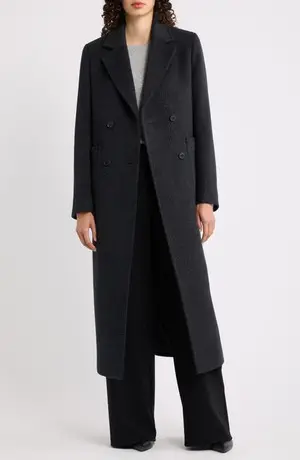 Vince Long Double Breasted Wool & Cashmere Blend Maxi Coat - Charcoal