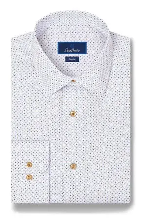 David Donahue Regular Fit Micro Neat Print Dress Shirt White/chocolate