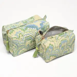 INNER CHILD Peacock Hand Marbled Cosmetic Bag