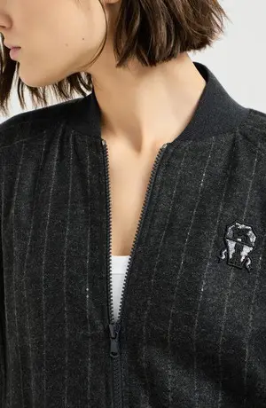 Brunello Cucinelli Comfort Virgin Wool Dazzling Chalk Stripe Sweatshirt With Logo