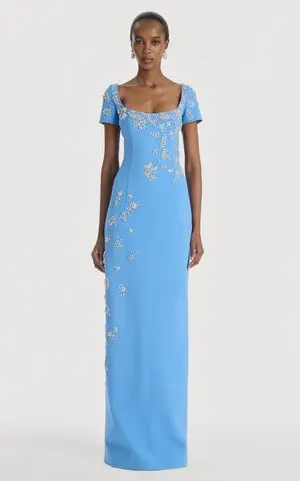 Oscar De La Renta Embroidered Alpine Meadow Wool-blend Gown
