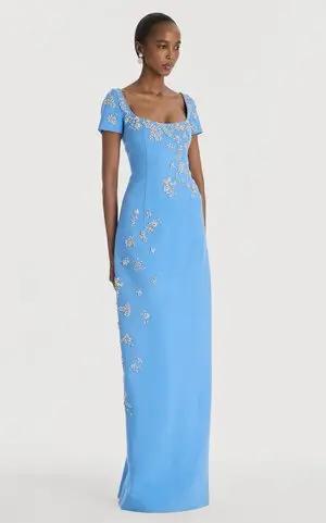 Oscar De La Renta Embroidered Alpine Meadow Wool-blend Gown
