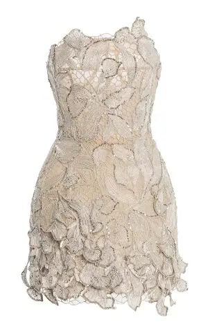 Oscar De La Renta Floral Threadwork Mini Dress - Silver