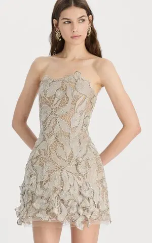 Oscar De La Renta Floral Threadwork Mini Dress