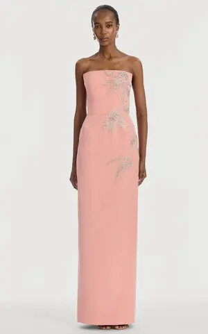 Oscar De La Renta Embroidered Floral Silk Gown