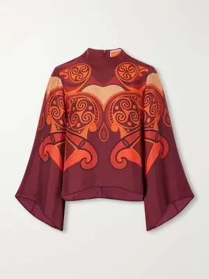 La DoubleJ Make An Exit Printed Turtleneck Silk-twill Blouse - Multi
