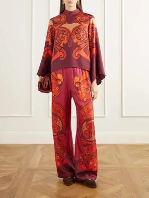 La DoubleJ Make An Exit Printed Turtleneck Silk-twill Blouse