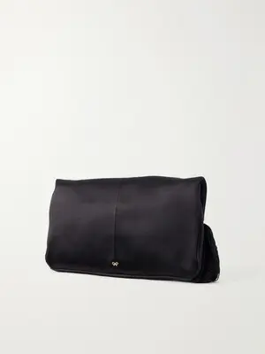 ANYA HINDMARCH Bow Fringed-trimmed Satin Clutch - Black