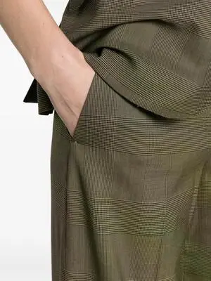 Max Mara Glen Plaid Wool Trousers Kaki