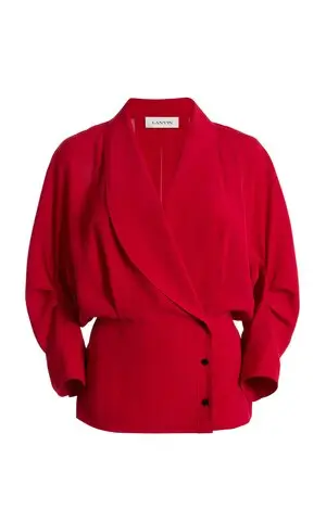 LANVIN Round-shoulder Wrap Cotton-linen Top - Red