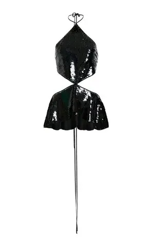 LANVIN Open-back Embroidered Silk-blend Top - Black