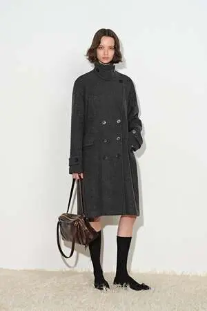 Fabrique Amanda Oversized Lapel Midi Coat In 100% Wool