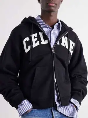 Celine Logo-print Cotton-jersey Zip-up Hoodie