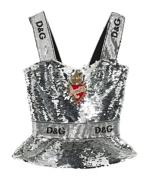 Dolce & Gabbana Sleeveless Sequin Top - Silver
