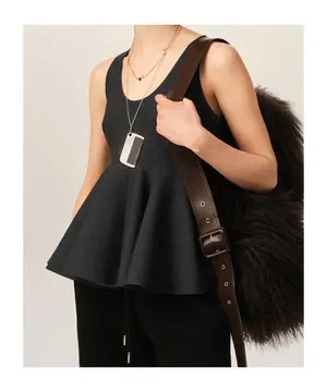 AMI Paris Grey Peplum Sleeveless Wool Top