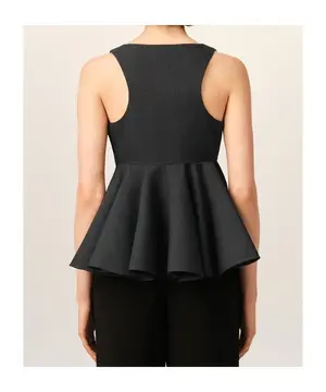 AMI Paris Grey Peplum Sleeveless Wool Top